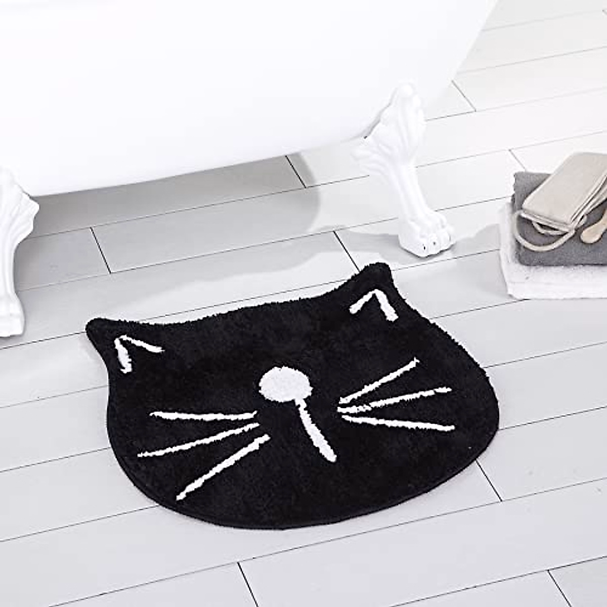 Easy Home Cat Face Bathroom Rugs, Non Slip Bathroom Cat Bath Mat, Home Living Room Mat, Machine Washable Room Carpet, Microfiber Doormat, 24x24 Inch (Black)