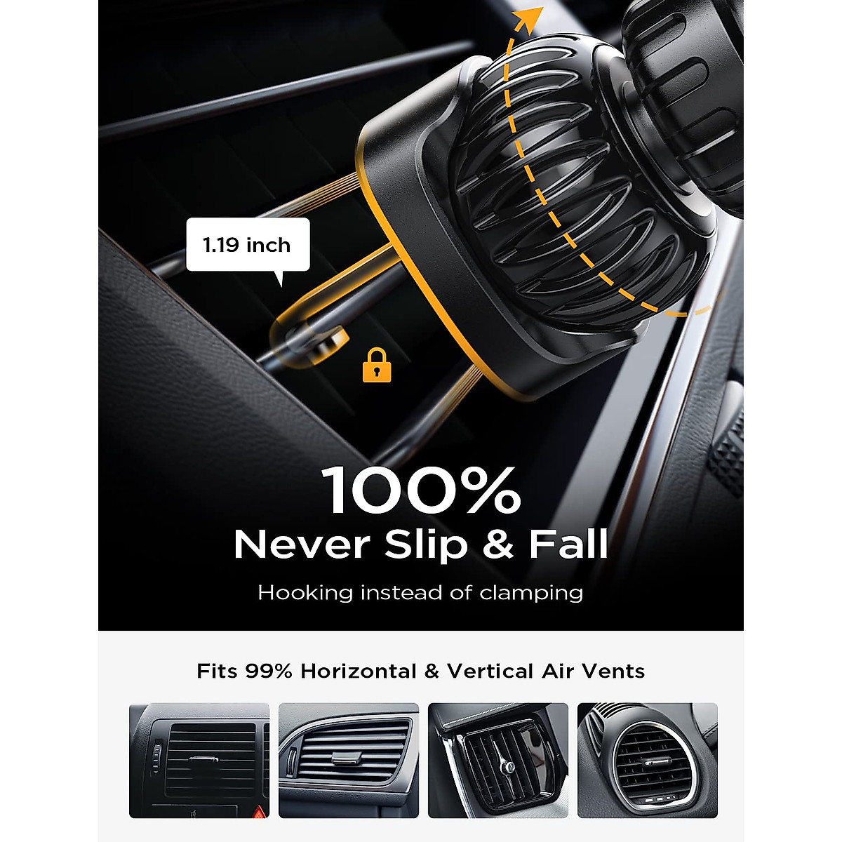 LISEN Phone Mount for Car [Ultla Stable] Phone Holder for Car Vent[Never Blocking] Steel Hook Clip Car Phone Holder Mount for iPhone 15 14 13 Pro Samsung Galaxy S223/S22/S21 All Phones