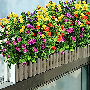 Elechood 10 Bundles Artificial Flowers, Outdoor Gypsophila Baby's Breath Fake Flowers, UV Resistant Faux Plastic Greenery Shrubs Hanging Plants for Home Wedding Garden Porch Window Box Decoration