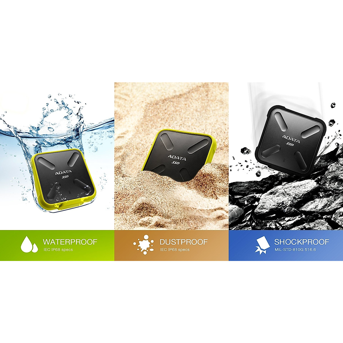 ADATA SD700 External SSD 1TB, Black, Military-Grade,(PX8/IP6X), 3 Years Warranty