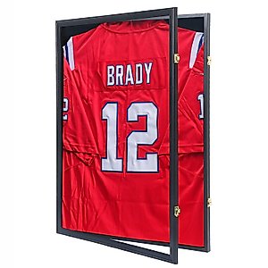 Grintus Jersey Frame Display Case Jersey Display Case Jersey Shadow Box with 98% Uv Protection Acrylic and Hanger for Baseball Basketball Football Soccer Hockey Sport Shirt and Uniform,Black Finish
