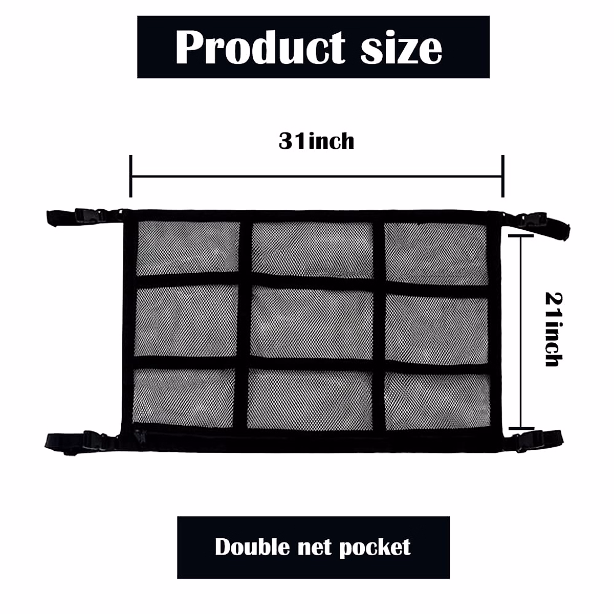 Improve Version Car Ceiling Cargo Net Pocket with Zip,Reinforced Webbing&Double Layers Cargo Carrier,Universal Road Trip Essentials Car Organizers and Storage for Tent,Toy,Quilts
