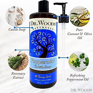 Dr. Woods Pure Peppermint Liquid Castile Soap with Pump, 32 Ounce