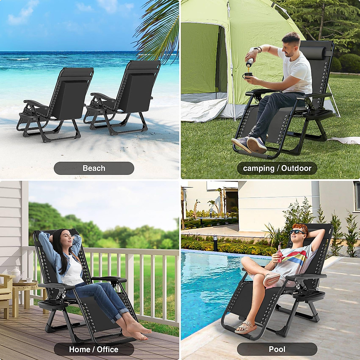 Suteck Zero Gravity Chair with Fans, Reclining Camping Lounge Chair w/Upgraded Lock and Cup Holder, Reclining Patio Chairs Folding Recliner for Indoor and Outdoor, Cool All Summer