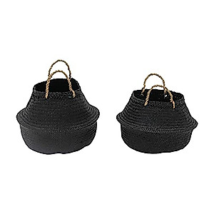 Creative Co-Op Seagrass Belly Handles, Set of 2 Basket, Black, 2