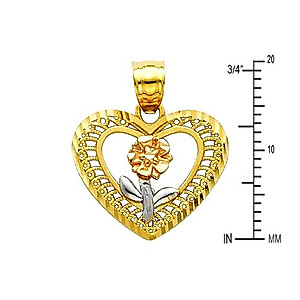 The World Jewelry Center 14k REAL Tri Color Gold Flower in Heart Pendant with 1.5mm Diamond Cut Chain Necklace - 22"