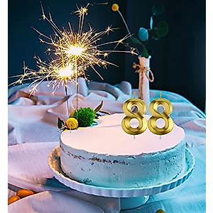 Gold 88th Birthday Candles,Gold Number 88 Cake Topper for Birthday Decorations Party Decoration
