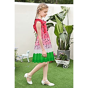 Goodstoworld Little Girls Dress Size 5 6 Toddler Summer Watermelon Beach Dresses 5T 6T Girl Kids Pink Ruffle Sleeveless Graduation Sundress Cute Casual Outfits Fruit Strechy Frocks