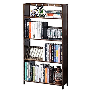 COPREE 4 Tier Bookshelf, Bamboo Book Shelves,Walnut-Colored Freestanding Book Rack Organizer Shelving Unit Storage for Living Room, Bedroom and Office