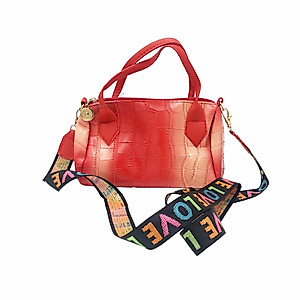 HUAI CHAO Fashion Crossbody Bag for Women Girls Cute Gradient Color Handbag Funny Crocodile Print Leather Purse Red, Ht-80