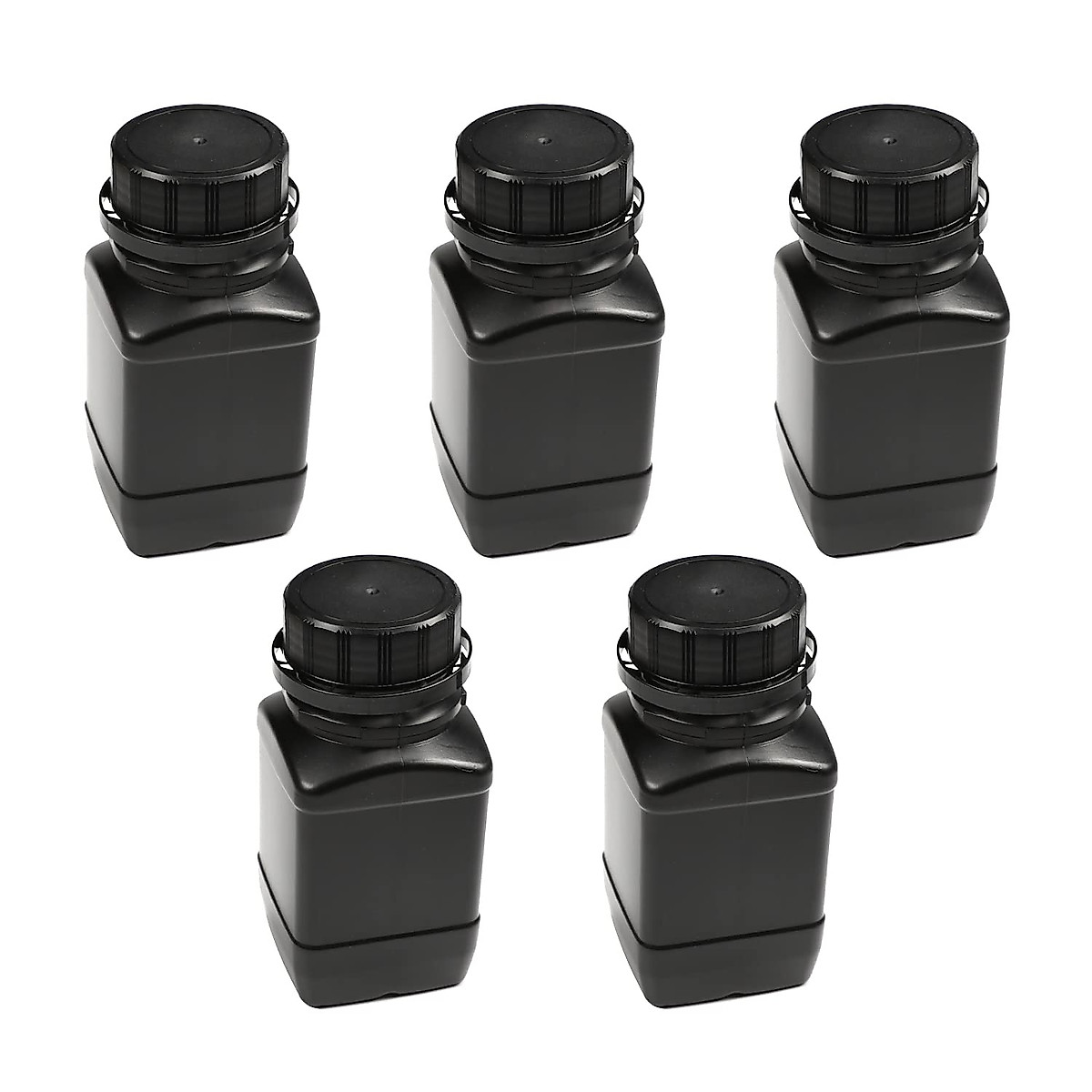 Othmro 250ml/8.45oz Plastic Lab Chemical Reagent Bottles,5pcs 40mmx115mm(IDxH) Square Wide Mouth Liquid/Solid Sample Storage Container Sealing Bottles Black with Anti-Theft Cap