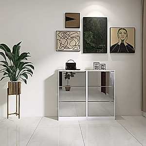 Printdraws Shoe Cabinet，Maximize Your Shoe Storage Space with 3 Rotating Drawers Shoe Cabinet with Mirror - Holds 18-24 Pairs of Shoes - Perfect Entryway or Bedroom Decor