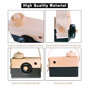Liangxiang Wooden Camera Toy, Mini Wooden Camera Toy Pillow for Toddler Baby Neck Hanging Camera Photographed Props Present Clothing Accessory Cute Camera Toy Kid’s Room Hanging Decor Gift (Black)