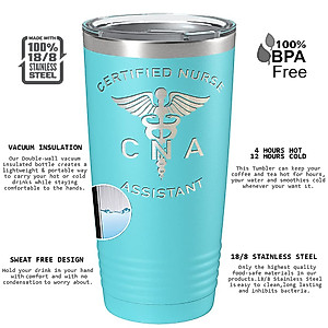 CNA Certified Nurse Assistant Gift on Lite Blue 20 oz Stainless Steel Tumbler with Lid - Insulated Cup - Travel Mug