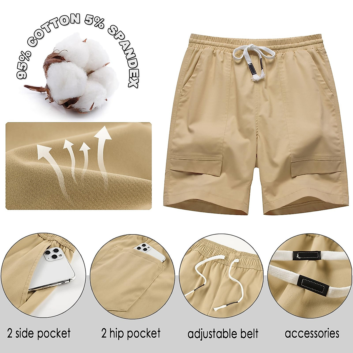 XinYangNi Womens Elastic Waist Drawstring Comfy Cotton Loose Fit Bermuda Multi Pockets Wid Leg Shorts Army Green US 2XL