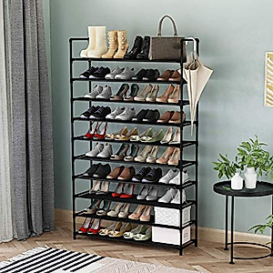 SOONEEDEAR 10 Tier Shoe Rack 50 Pair, Large Shoe Storage Organizer, Zapateras Organizer 50 Pares, Free Standing Shoe Racks for Closet, Show Rack, Space Saving Shoe Rack, Tall Shoe Shelves Black