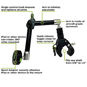 MYGOFLIGHT Flex Yoke Articulated Arm Sport Mount and Universal Cradle Kit for Any 7”-11” iPad Mini Air Pro Android Tablet PC Airplane Car RV Truck Boat Steering Wheel Dash Mounting