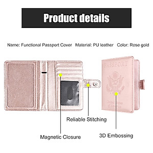 gunhunt Pack-1 Passport and Vaccine Card Holder Combo, PU Leather Functional Travel Document Cover Case, Multiple Card Slots Hold Passport, Air Ticket, Bank Card, ID Card, Credit Card (Pink)