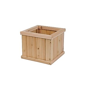 Premium Cedar Square Planter (16.5" x 16.5" x 13.5") for Growing Flowers, Plants, and Herbs; Ideal for Patio, Porch, Garden, Balcony, Deck, or Other Outdoors Locations; 100% Natural Cedar Wood