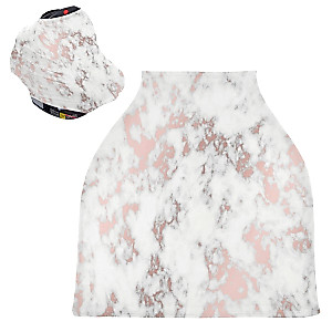 Rose Pink Gold Marble Baby Car Seat Covers Canopy Nursing Cover Breastfeeding Scarf Soft Breathable Stretchy Coverage Infant Stroller Cover Multi Use for Boys Girls Babies