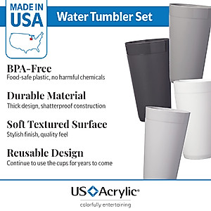 US Acrylic Newport 20 ounce Unbreakable Plastic Stackable Water Tumblers in Grey Stone | Set of 12 Drinking Cups | Reusable, BPA-free, Made in the USA, Top-rack Dishwasher and Microwave Safe