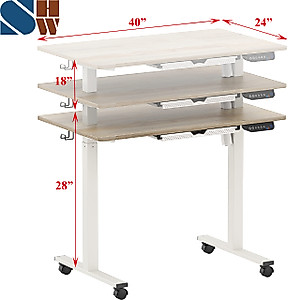 SHW Electric Height Adjustable Mobile Rolling Standing Desk Workstation, 40 x 24 Inches, Maple