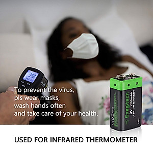 Enegitech 9V Lithium Battery, 9 Volt Lithium Battery 1200mAh for Smoke Detector, Fire Alarm, Keyless Entry Door Lock, Multimeter, Metal Detector Non-Rechargeable 4 Pack