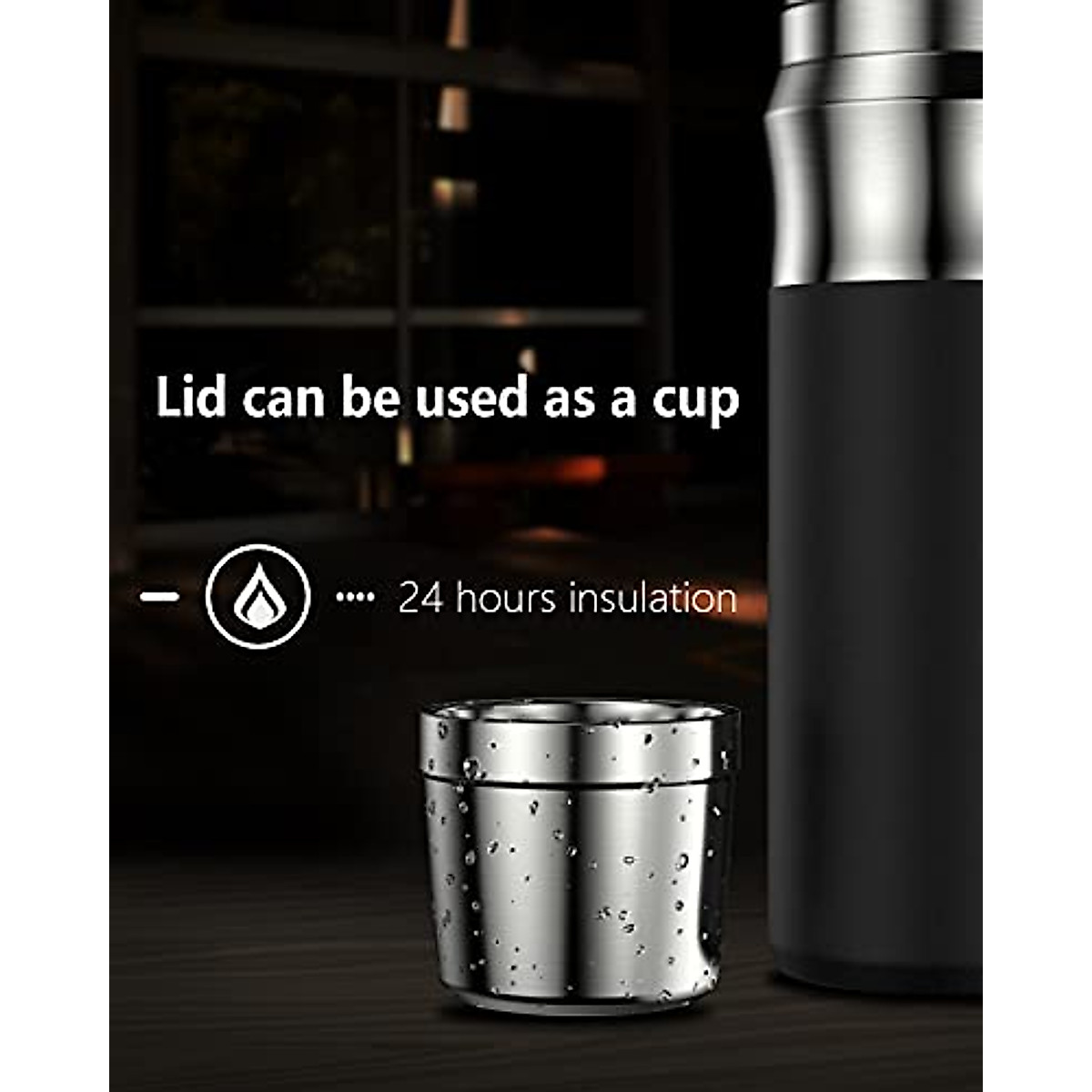 AISEELY Vacuum Insulated Bottles, Double Wall Stainless Steel Thermos with One-Piece Liner, Add-A-Cup Water Bottle for Hot & Cold Drink, Coffee Travel Mug Thermal (21 OZ)…