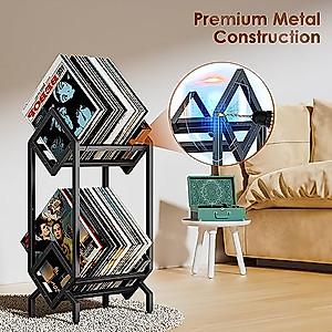 BOEASTER Vinyl Record Storage Rack, Record Holder 160-200 LP Storage Shelf Display Stand for Albums Books Magazines Files, Matte Black