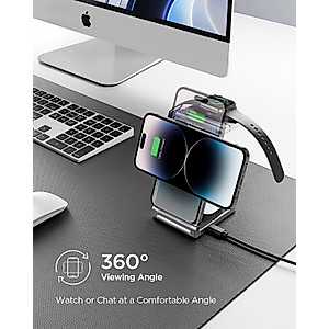 Magnetic Charging Station,Hohosb 3 in 1 Foldable Zinc Alloy Wireless Charger Stand[Compatible with Magsafe Charger] for iPhone 15/14/13/12 Series, AirPods Pro/3/2,Apple Watch/iWatch-Black