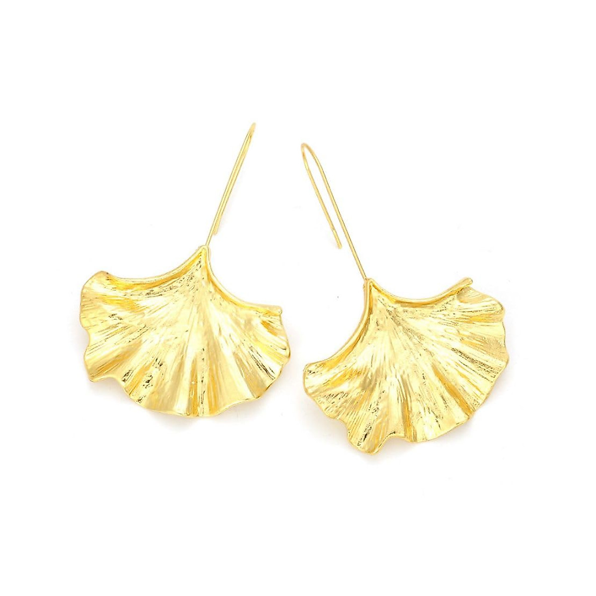 LOK68 Golden Ginkgo Leaf Earrings - Adorable Plant Leaf Dangle Earrings in Shiny Gold