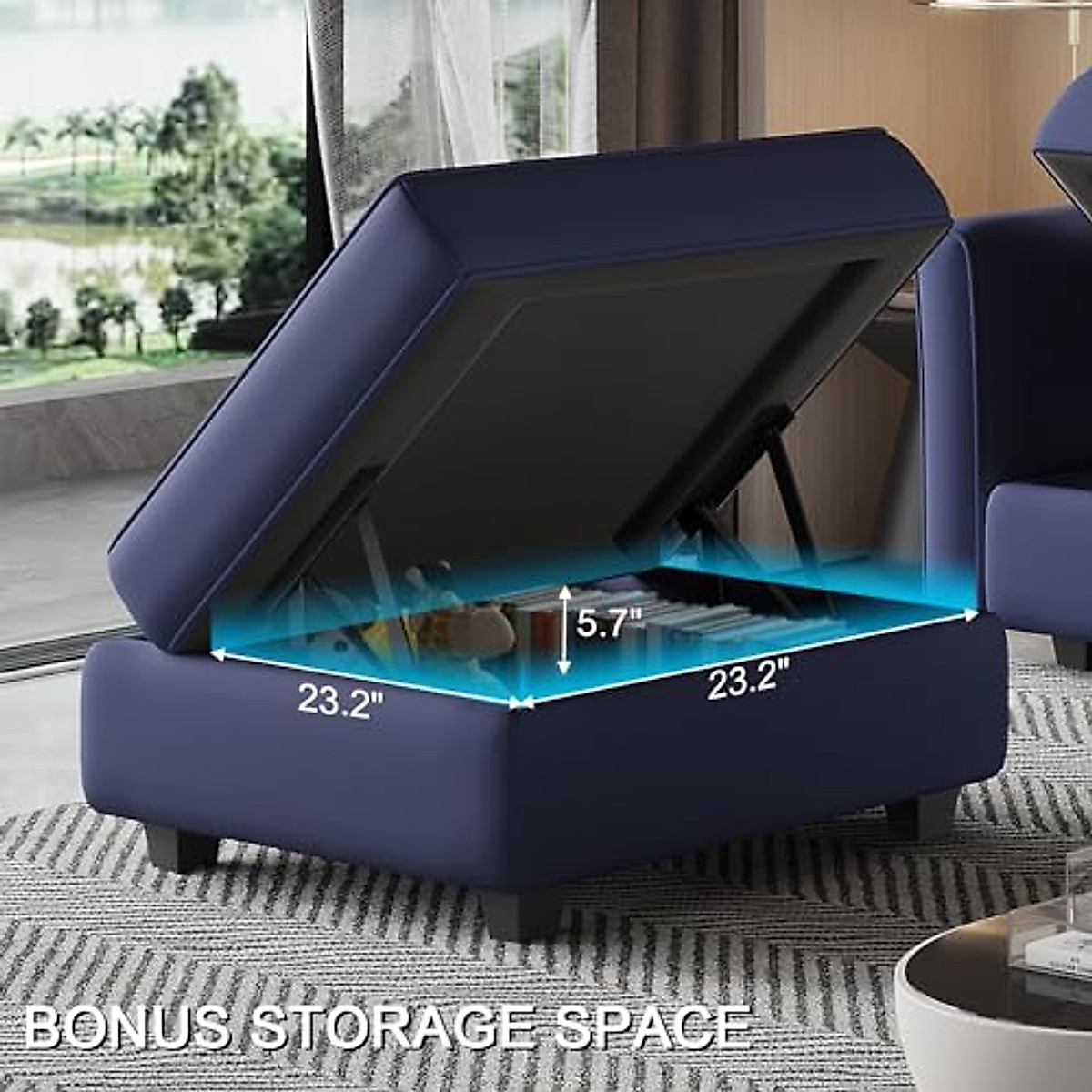 DANNRATCH Modular Sectional Sofa U Shaped Convertible Sectional Couch with Reversible Chaise, Sleeper Velvet Modular Couch with Ottomans for Living Room Furniture Sets Navy Blue