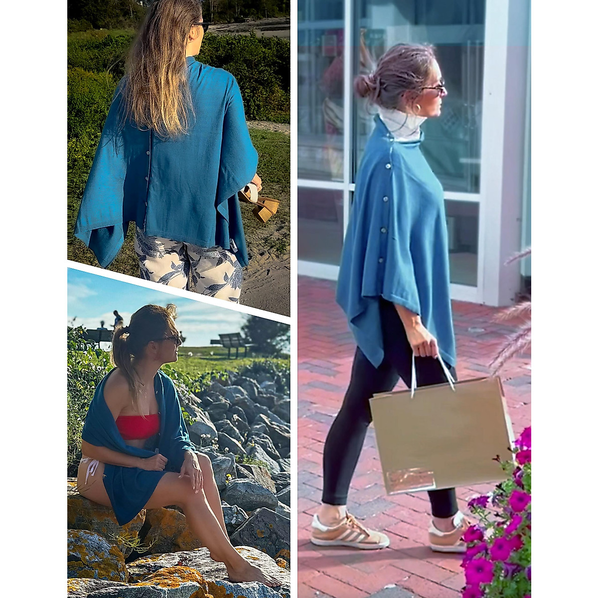 PULI Women's Versatile Knitted Shawls Scarf Poncho Sweater with Buttons Light Weight Spring Summer Fall Shawl Wrap