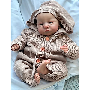 Anano 19 Inch Reborn Doll Open Eyes Levi Soft Slicone Baby Boy with Handcrafted Newborn Baby Girl Handmade Long Sweater Hair Band Real Life Newborn Preemie Nurturing Accessory Birthday Gift¡­