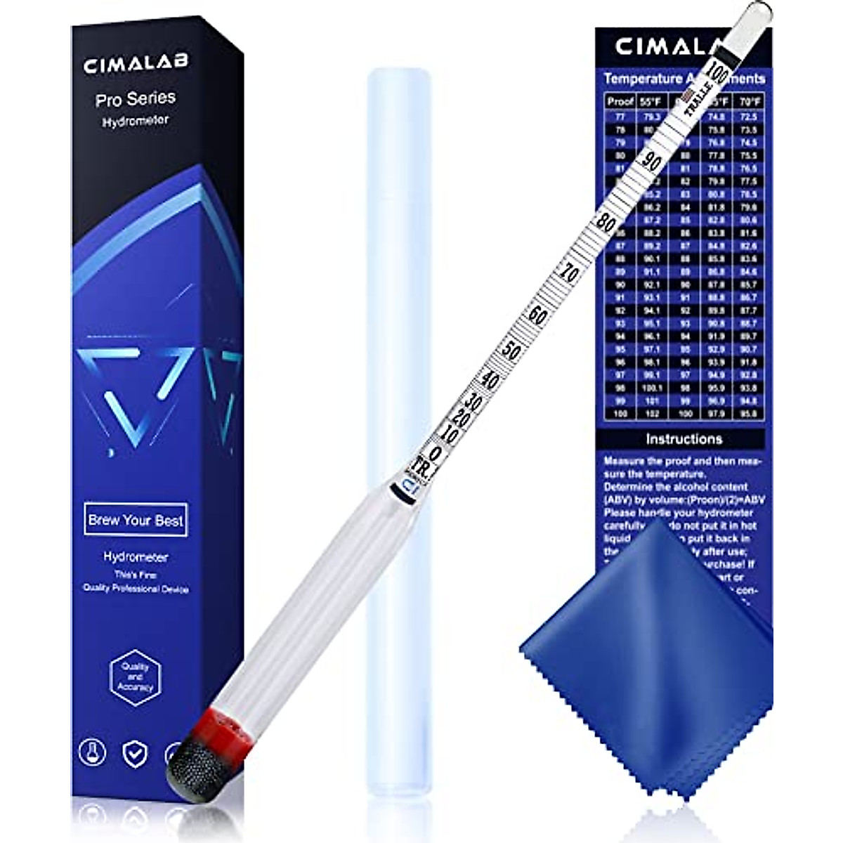 Cimalab Hydrometer Alcohol Meter, Hydrometer Alcohol 0-200 Proof and Tralle Hydrometer, Alcohol Proof Tester for Liquor/Moonshine/Proofing Distilled/Spirits/Distilled Alcohol Proof