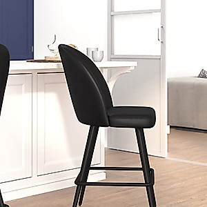 Flash Furniture Lyla Commercial Grade Modern Armless Counter Stools-Black LeatherSoft Upholstery-26" Barstool-Contoured Backrest-Steel Frame & Footrest-Set of 2