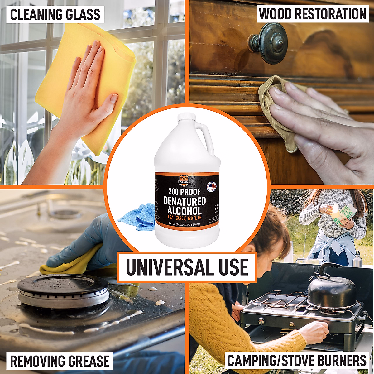 Chromex 200 Proof Denatured Ethyl Alcohol, Ethanol Cleaning Solvent, Thinner and Fuel Burner