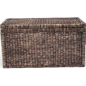 Finch Wicker Trunk - Vintage and Boho style Chest to store Blanket and toys, Ideal for Living Room, Bedroom, Kids Room, Wooden Frame with Water Hyacinth Woven Construction, Brown