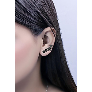 Dazzlingrock Collection 1.00 Carat (ctw) Black Rhodium Plated Round Diamond Ladies Climber Earrings 1 CT, Sterling Silver