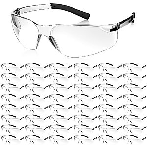 Queekay 50 Pcs Safety Glasses Impact UV Scratch Glasses Bulk Eye Protection for Men and Adolescents Working Lab Construction Science (Clear)
