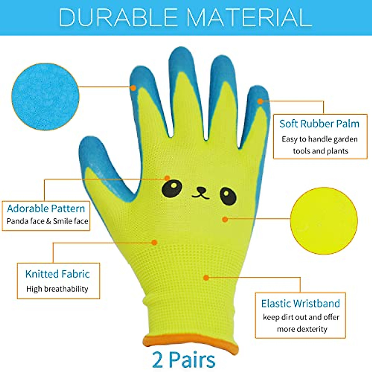 GLOSAV 2 Pairs Toddlers Gardening Gloves, Kids Sized Garden Glove for Yard Work, Non Slip, Flexible, Breathable (Size 2 for 2, 3, 4 Year Old Children)