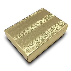 TheDisplayGuys 100-Pack #32 Cotton Filled Cardboard Paper Jewelry Box Gift Case - Gold Foil (3 1/4" x 2 1/4" x 1")
