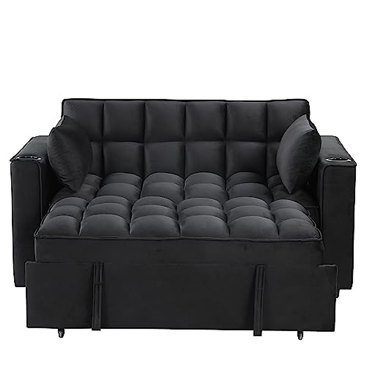 4 in 1 Convertible Pull Out Sleeper Sofa Bed,Adjustable Loveseat Armchair Single Couch Chair with Cup Holder,USB Port,Side Pocket&Pillows for Living Room Apartment Small Space Furniture Set