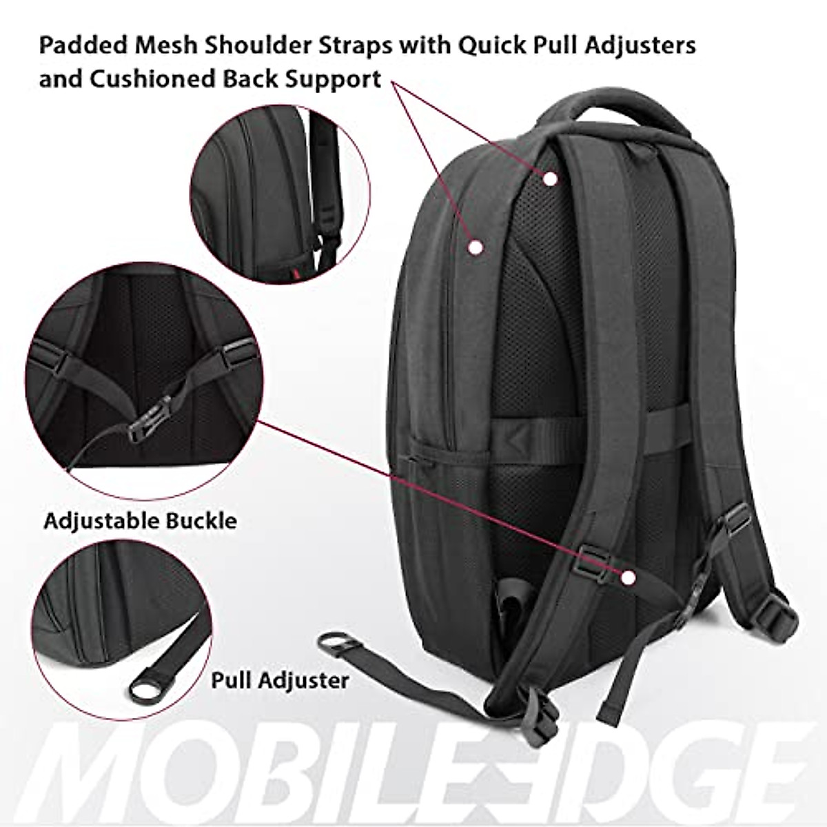 Mobile Edge Commuter Laptop Backpack for Men and Women, 16 Inch Computer Bag for Travel, Work, Commuting, with USB Charging Port, Lightweight, Black