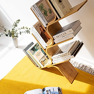 Navaris Tree Bookshelf - Curved Tree Bookcase Made of Bent Bamboo - Modern Floor Standing Book Shelf with 6 Shelves - 6-Tier Rack for Books, CDs, DVDs