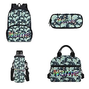 Jndtueit Cartoon Manatee School Bags 4 Pcs for Teenager, Starfish Lunch Box Water Bottle Holder for Middle School, Sea Animal Green Book Laptop Backpack Pencil Bag