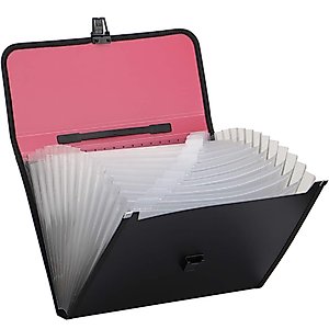 Expanding File Folder with Handle, 2019 New 13-Pocket Plastic Expandable File Organizer, A4 Size Waterproof & Durable Accordion File Organizer for School, Office（Red）