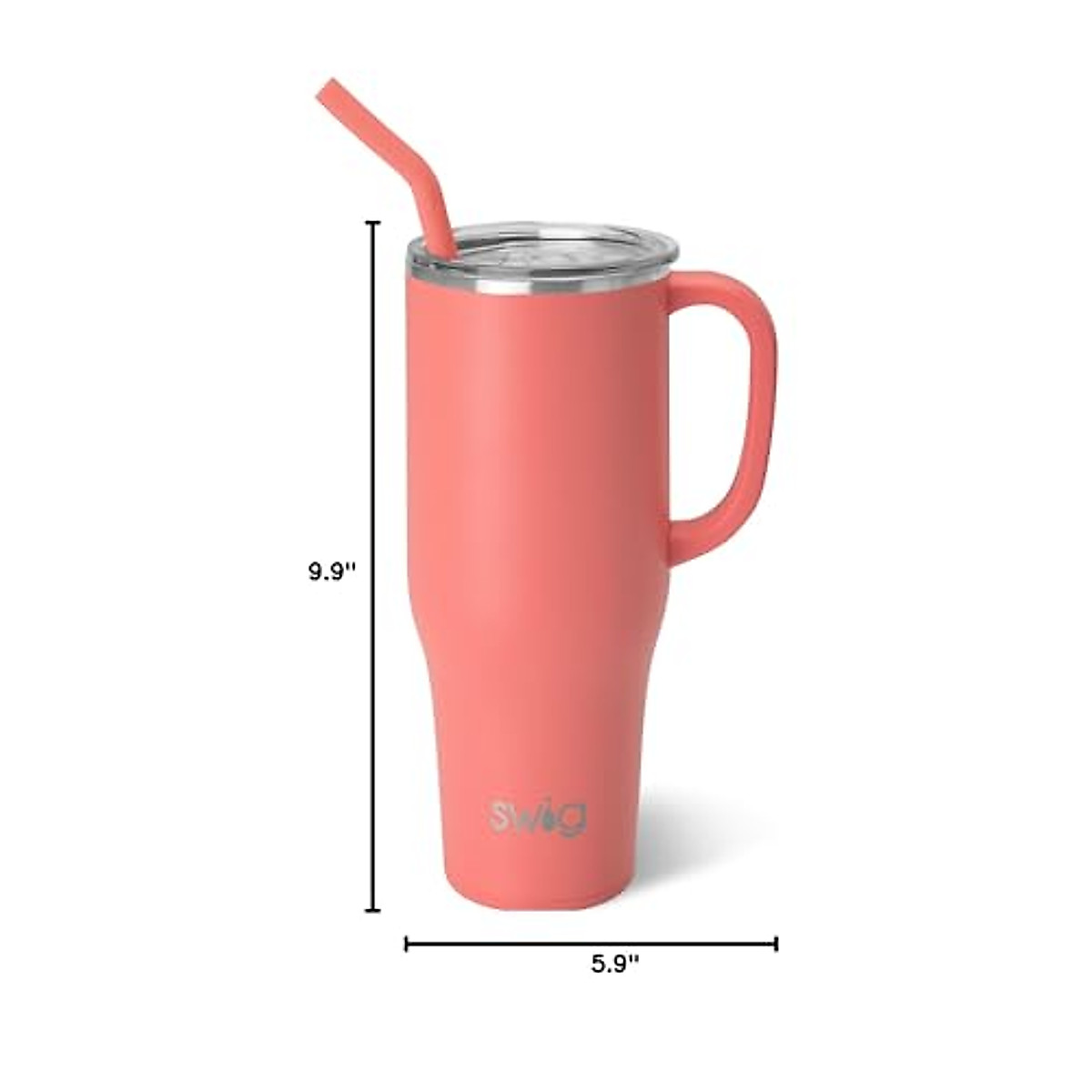 Swig Life 40oz Mega Mug, 40 oz Tumbler with Handle and Straw, Cup Holder Friendly, Dishwasher Safe, Extra Large Insulated Tumbler, Stainless Steel (Coral)