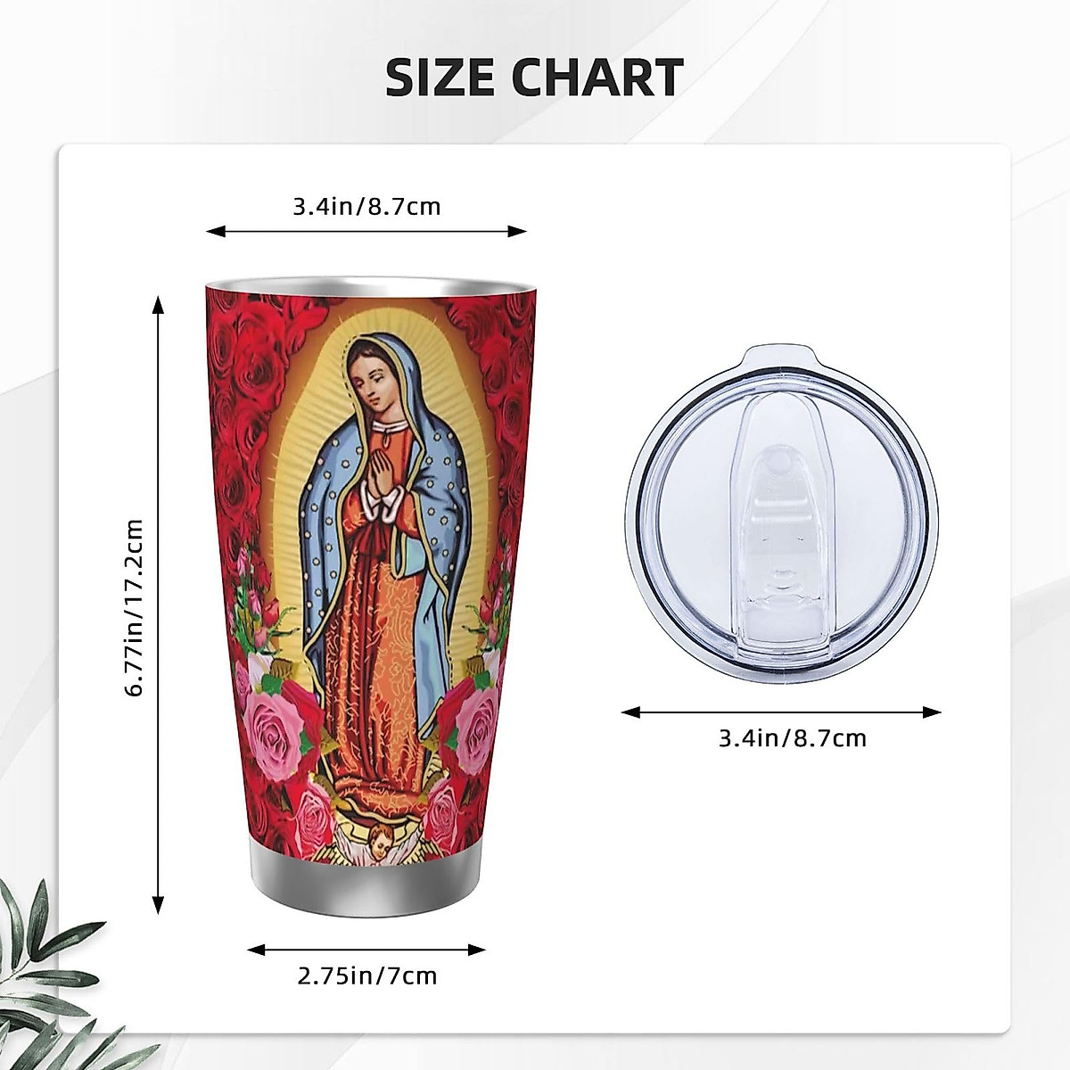 Our Lady Of Guadalupe Christmas Gifts Mexican Flag Virgin Mary Car Cup 20 Oz Stainless Steel Travel Cup - Double Wall Insulated Coffee Mugs With Splash-Proof Travel Mug