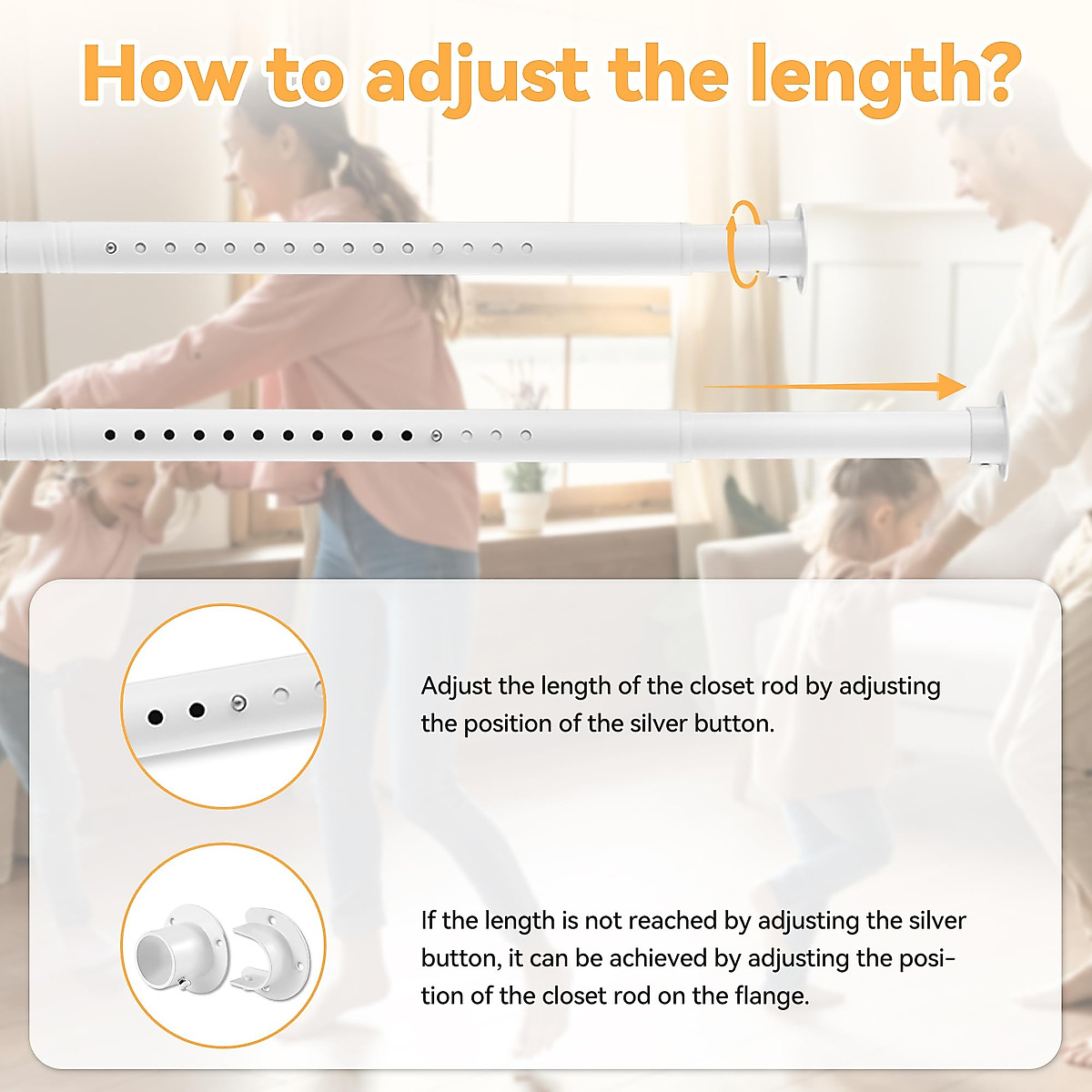 Closet Rods for Hanging Clothes, 1.3 Inch Diameter Heavy Duty Closet Rod 17-87 Inches Adjustable Clothes Hanging Rod White Closet Poles for Wardrobes, Bathroom, Windows